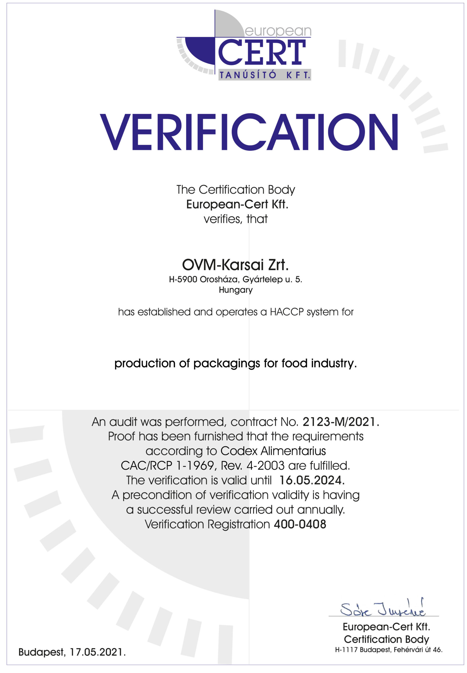 Quality assurance – OVM-Karsai Zrt.